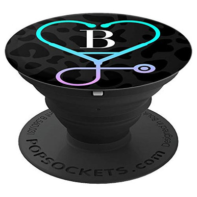 Heart Stethoscope Teal Purple Nurse Doctor Gift Letter B PopSockets ...