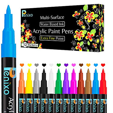 Penixo Acrylic Paint Pens Set of 12 Premium Markers Extra Fine Tip for ...