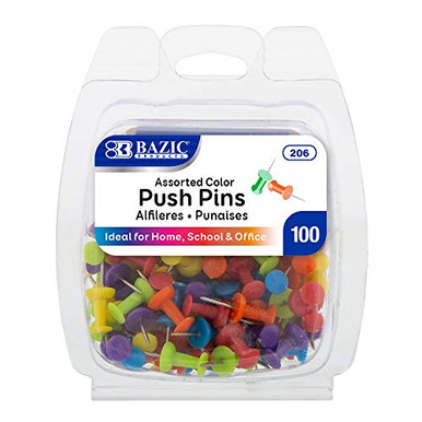 BAZIC Assorted Color Push Pins Thumb Tacks Plastic Head Steel Sharp ...