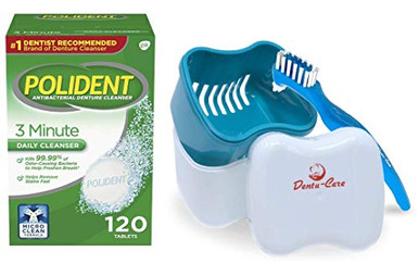 Polident 3 Minute Denture Cleaner Tablets 120 count bundle with Dentu ...