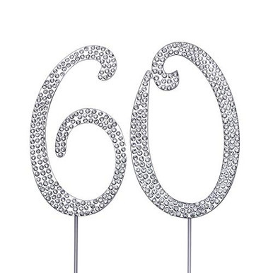 MAGJUCHE Silver 60 Crystal Cake Topper Number 60 Rhinestones 60th ...
