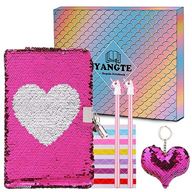 Girls Secret Diary Flip Sequin Notebook Pink Journal and Pens Writing ...