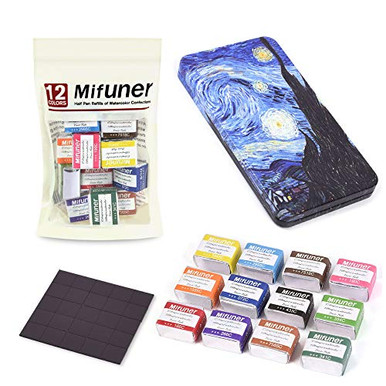 12 Watercolor Tins Palette Paint Set with Half Pan Paints Portable ...