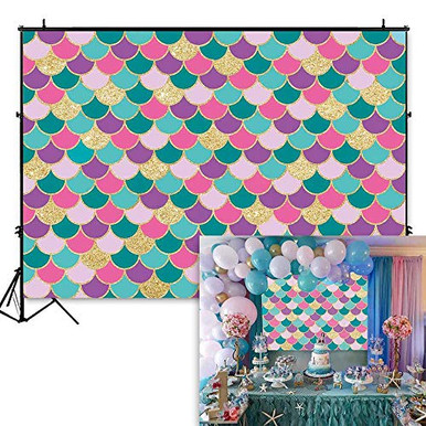 Funnytree 7x5ft Little Mermaid Purple Pink Scales Backdrop for Birthday ...
