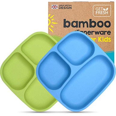 GET FRESH Bamboo Kids Divided Plates Set 2 Pack Reusable Sectioned ...