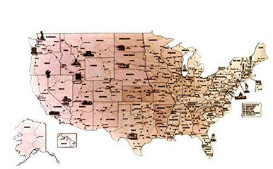 Wood Trick Wooden United States Map Kit for Wall w Landmarks Cities ...