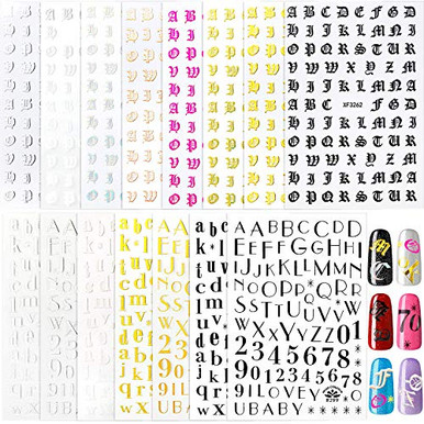 15 Sheets Holographic Letter Nail Art Stickers 3D Nail Sticker Letters ...