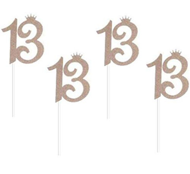 24 Pack of Glitter Rose Gold Number"13" Cupcake Toppers 13th Birthday ...
