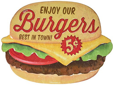 Open Road Brands Burgers Die Cut Embossed Tin Sign - Warehousesoverstock