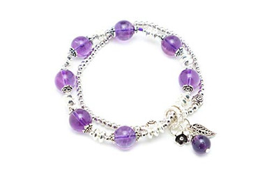 CoCo Crystal Natural Amethyst Bracelet withS925 Silver Decorative Elbow ...