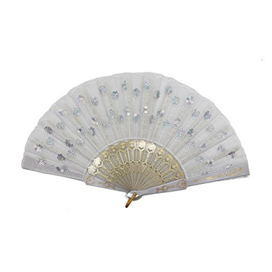 Radix Elegant Fabric Folding Hand Fan (White) - Snaps Open, Easy to ...