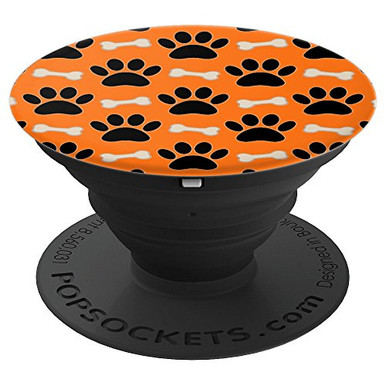 Dog Paw Prints And Bones On Orange Background PopSockets Grip and Stand ...