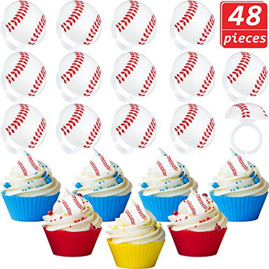 48 Sets 3D Baseball Cupcake Toppers Baseball Cupcake Rings 3D Baseball ...