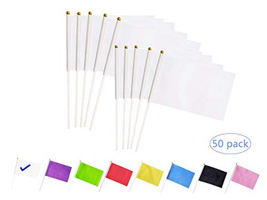 tibijoy 50 Pack White Stick Flag,Hand Held Small White Flags On Stick ...