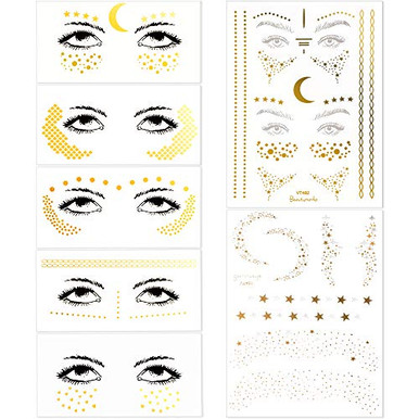 7 Sheets Face Tattoo Stickers Metallic Party Face Stickers Temporary ...