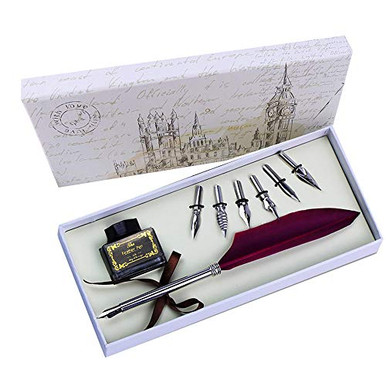 Quill Pen,Antique Feather Quill and Ink Set Calligraphy Pen Set Writing ...