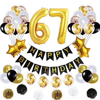 67 Birthday Decorations Ballons Happy Birthday Banner pom pom Flowers ...