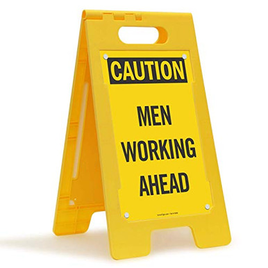 SmartSign "Caution - Men Working Ahead" Folding Floor Sign | 25" x 12 ...