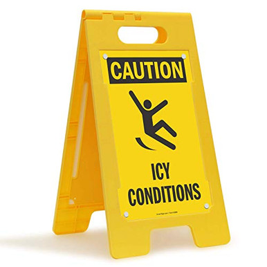SmartSign "Caution - Icy Conditions" Folding Floor Sign | 25" x 12 ...