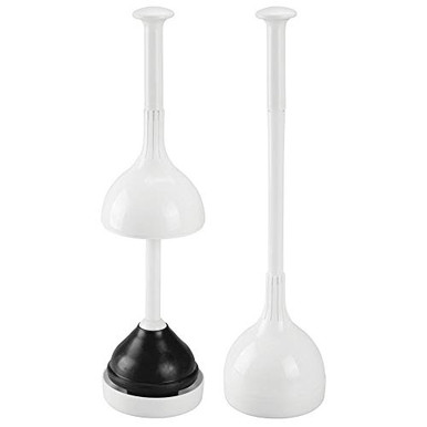 mDesign Plastic Toilet Bowl Plunger Set with Drip Tray Compact Discreet ...