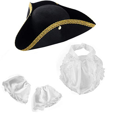 Funny Party Hats Colonial Costume - 3 Pc Set - Tricorn Hat with ...