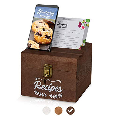 Pinelive Rustic Recipe Box with Cards and Divider and Phone Holder ...