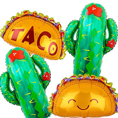 Set of 2 Taco Balloon and 2 Cactus Balloons for Fiesta Party ...