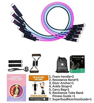 MITAOSLIM Workout Resistance Band Set 13pc with Fitness & Nutrition ...