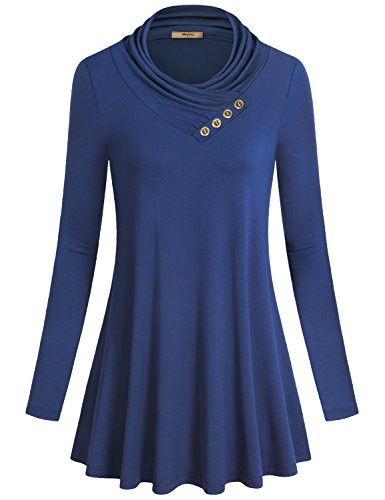 Tunics for WomenMiusey Ladies Athletic Long Sleeve Decorative Button ...