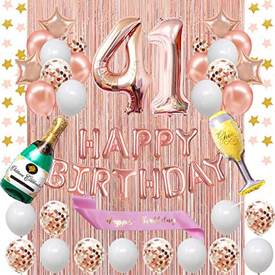 Fancypartyshop 41st Birthday Decorations Rose Gold Happy Birthday ...