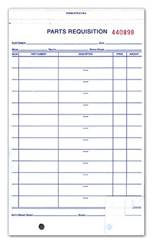 Parts Requisition Form 2 Part White with Blue Ink and Red Numbering 250 ...