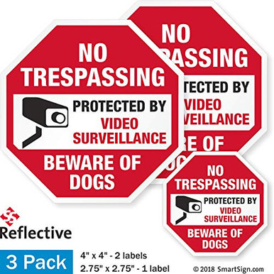 SmartSign No Trespassing Beware of Dogs Video Surveillance Decal Set ...