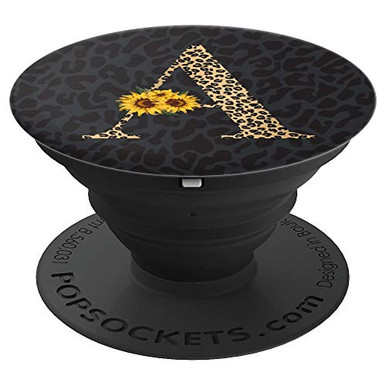Leopard Cheetah Animal Print Sunflower Monogram Letter A PopSockets Grip and Stand for Phones ...