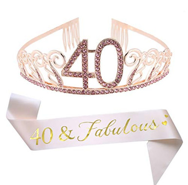 40th Birthday Pink Tiara and Sash Glitter Satin Sash and Crystal ...