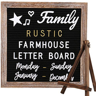 Brown Frame Farmhouse Rustic Black Felt Letter Board 10x10 Inches with ...