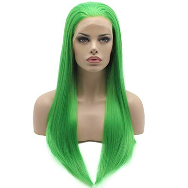 Lace Front Synthetic Wigs Straight Long 24inch Green Wig Hand Tied ...