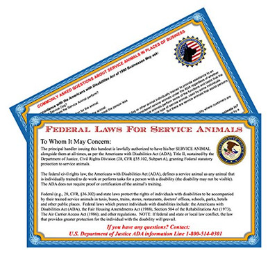 Service Dog Handout Cards Qty50 ADA Information Cards - Warehousesoverstock