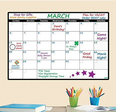 Everase Re Stic Dry Erase Self Adhesive Peel Stick Monthly Calendar ...
