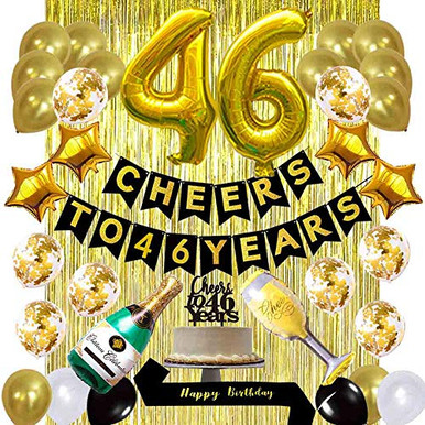 Gold 46th Birthday Decorations Kit Cheers to 46 Years Banner Balloons ...