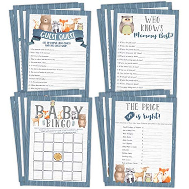 Woodland Baby Shower Games 25 games each Bingo Find The Guest The Price ...