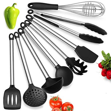 Kitchen Utensils Set 8 Cooking Utensils Set Silicone Stainless Steel ...