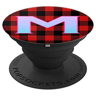 PLAID RED AND BLACK BACKGROUND WITH THE MONOGRAM M PopSockets Grip and ...