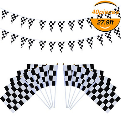 Hestya 40 Pieces Checkered Racing Flags with Plastic Sticks and 27.9 ...