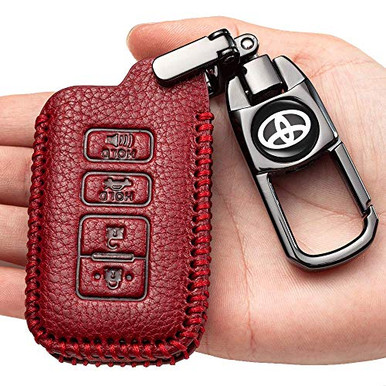Genuine leather key fob cover suit for toyota 4 Buttons Genuine Leather ...