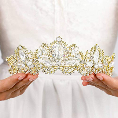 Favelo Baroque Queen Crowns Crystal Bride Wedding Gold Crowns and ...