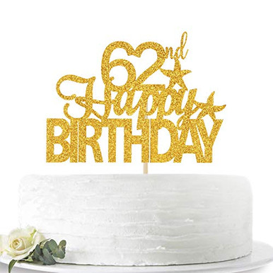 Gold Glitter Happy 62nd Birthday Cake Topper Hello 62 Cheers to 62 ...