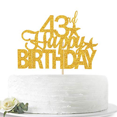 Gold Glitter Happy 43rd Birthday Cake Topper, Hello 43, Cheers to 43 ...