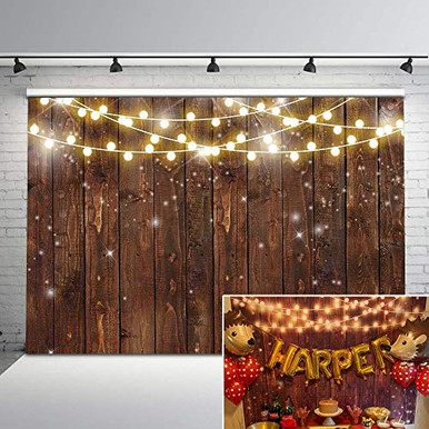 Avezano 5x3ft Rustic Wood Photography Backdrop Shinning Lights Vintage ...