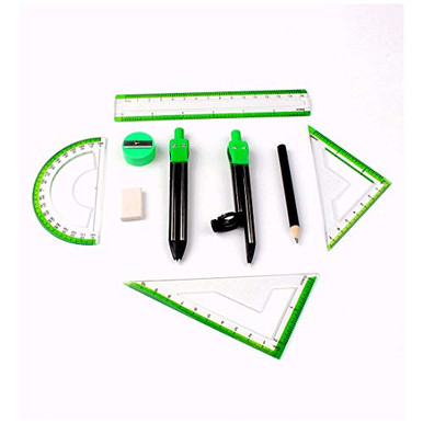 8 Piece Geometry School Set Compass Linear Ruler Set Squares Protractor ...