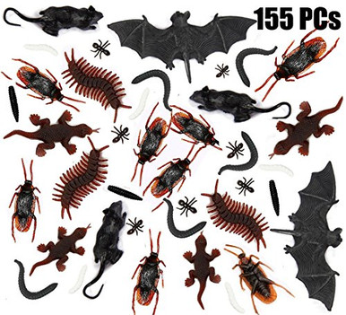 155Pcs Plastic Realistic Bugs Insects Fake Bats,Cockroaches, Ants ,Mice ...
